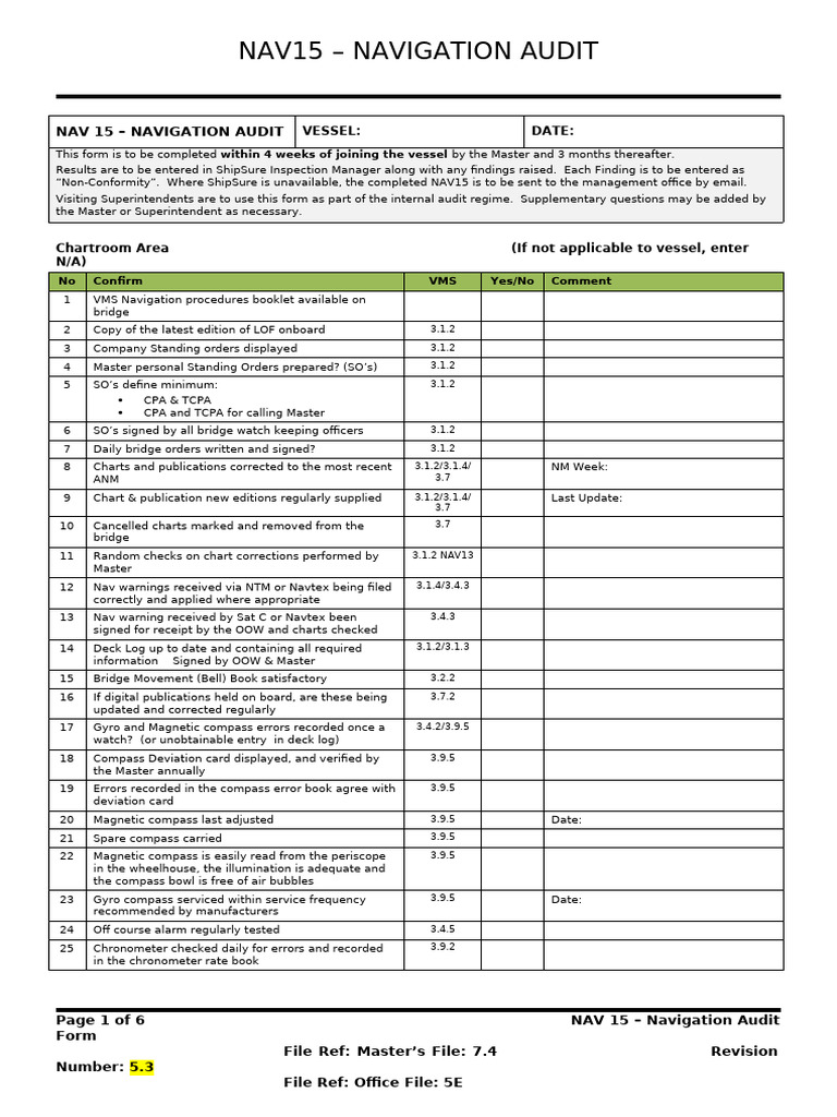 Nav 15 - Navigation Audit Form | PDF | Navigation
