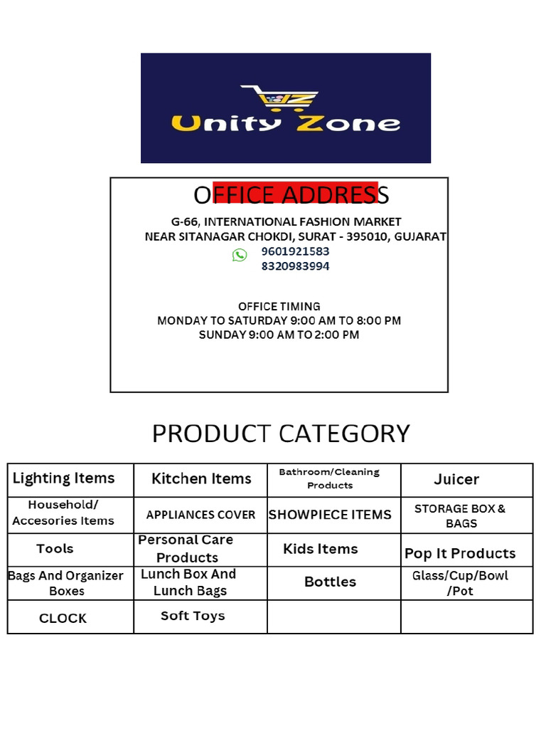 Unity Zone Price List 09-01-2025 | PDF