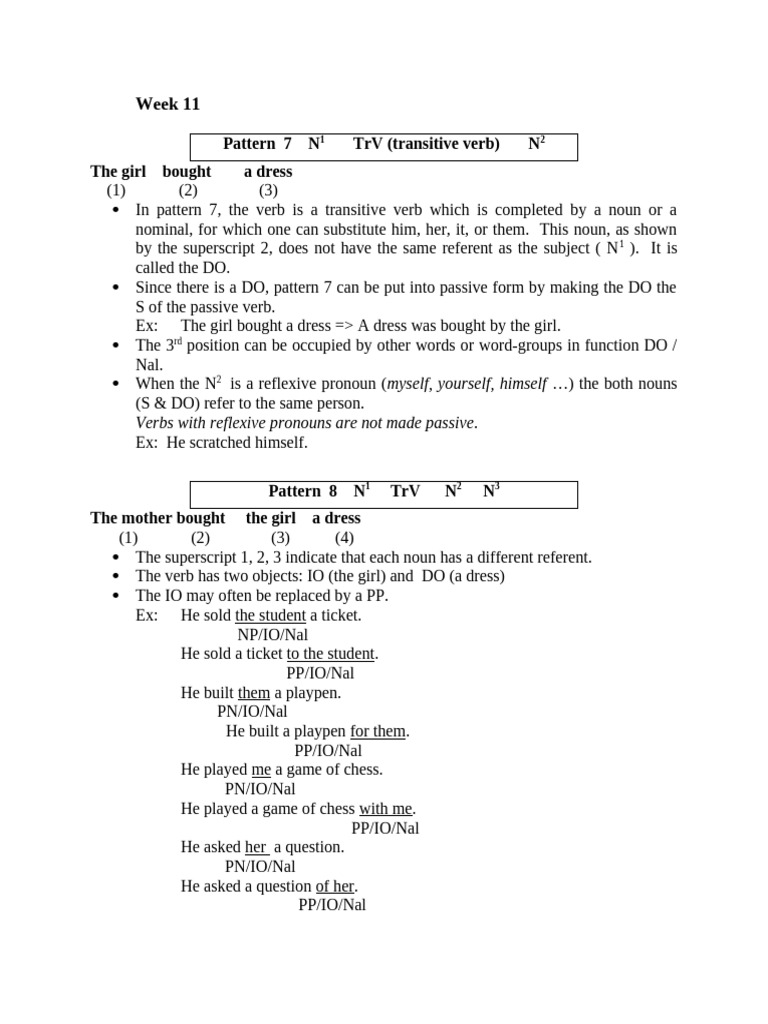 Sentence Patterns with Transitive Verbs | PDF | Verb | Subject (Grammar)