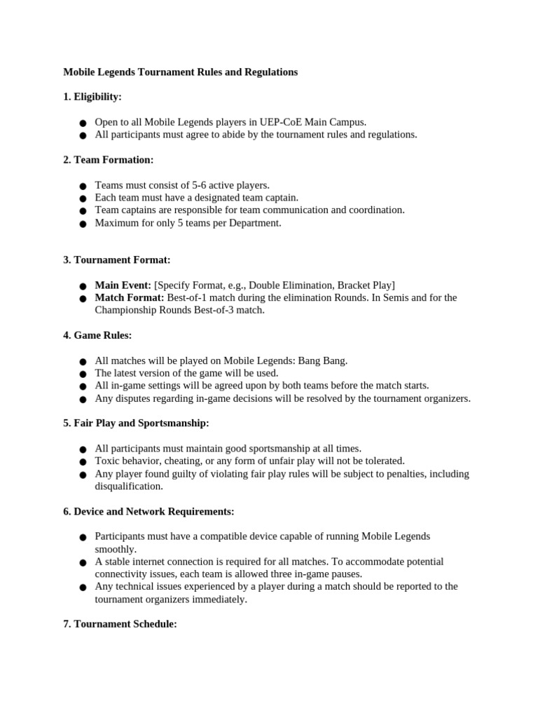 Mobile Legends Tournament Rules and Regulations | PDF | Sports