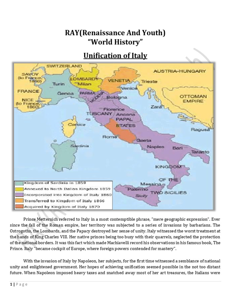 Unification of ITALY World History Notes | PDF | Italy