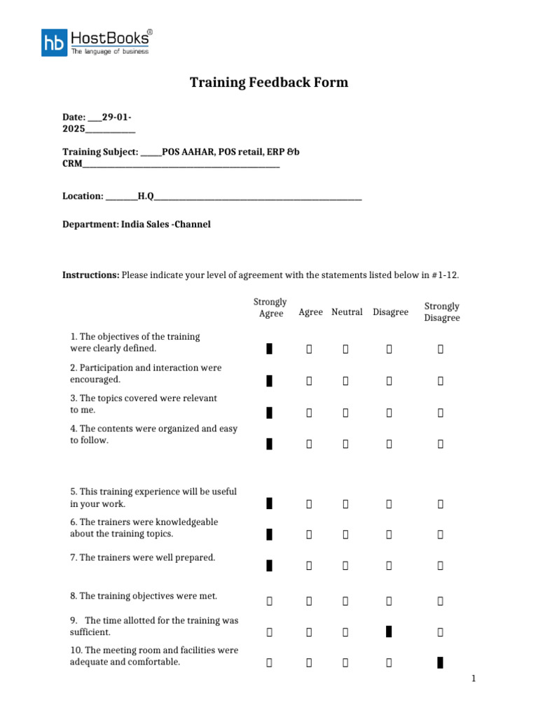 Training Feedback Form | PDF | Cognition