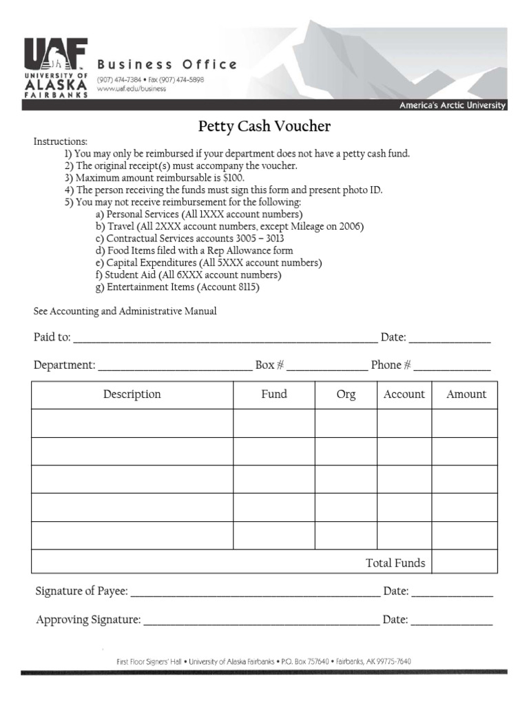 Petty Cash Voucher Instructions | PDF
