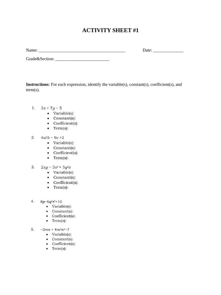 Activity Sheet #1 | PDF