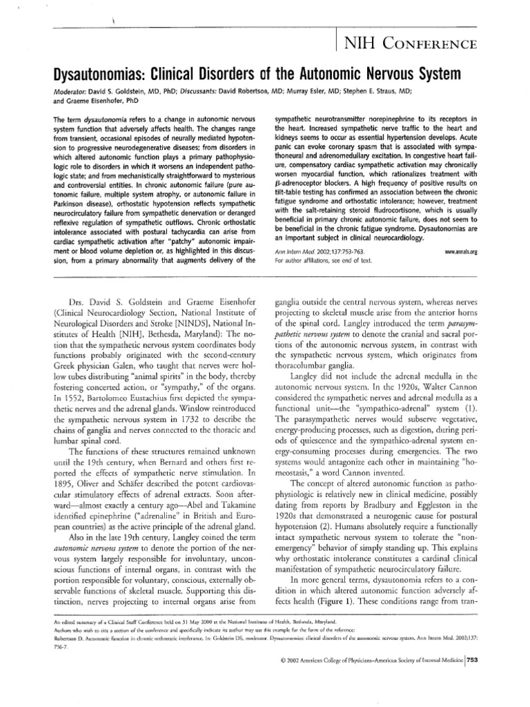 Dysautonomias - ANS Disorders | PDF