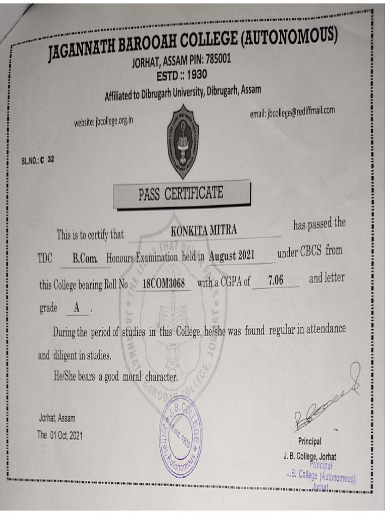 Bcom Pass Certificate | PDF