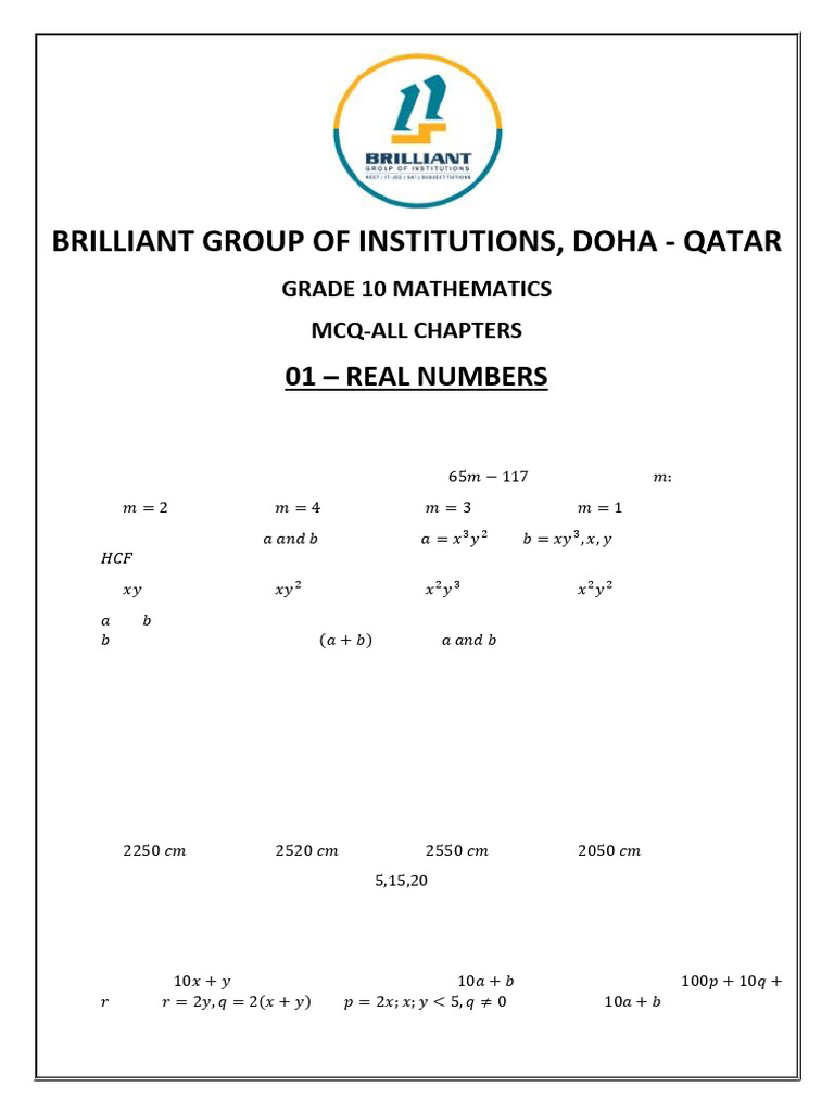 Grade 10 Math MCQs - All Chapters | PDF | Prime Number | Triangle