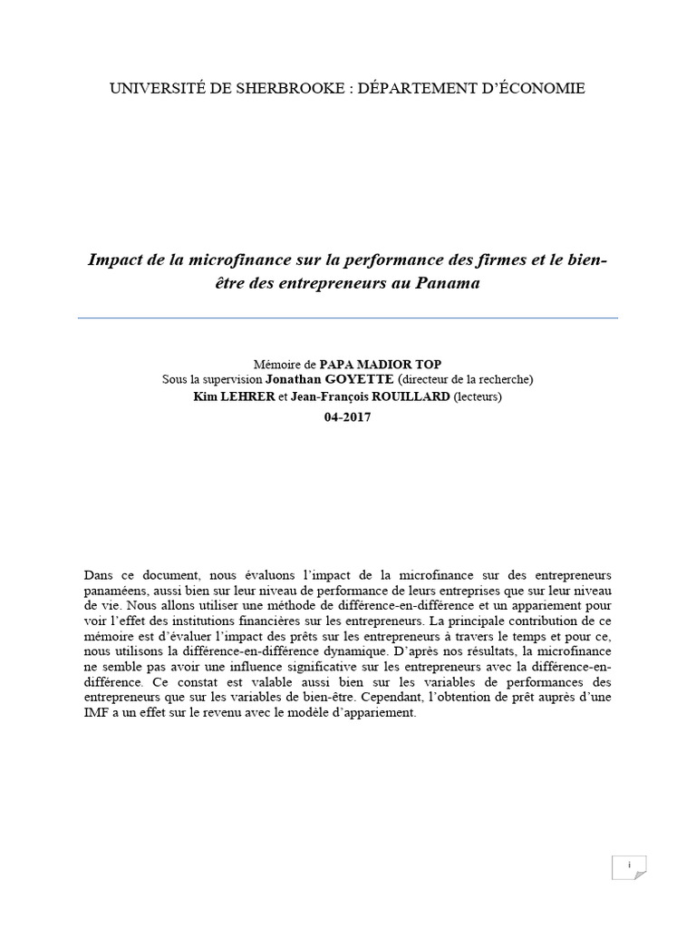 Impact de la microfinance au Panama | PDF | La microfinance | Grameen Bank