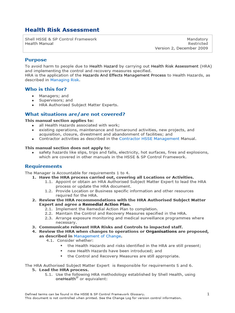 HRA Shell Control Framework | PDF | Risk | Hazards