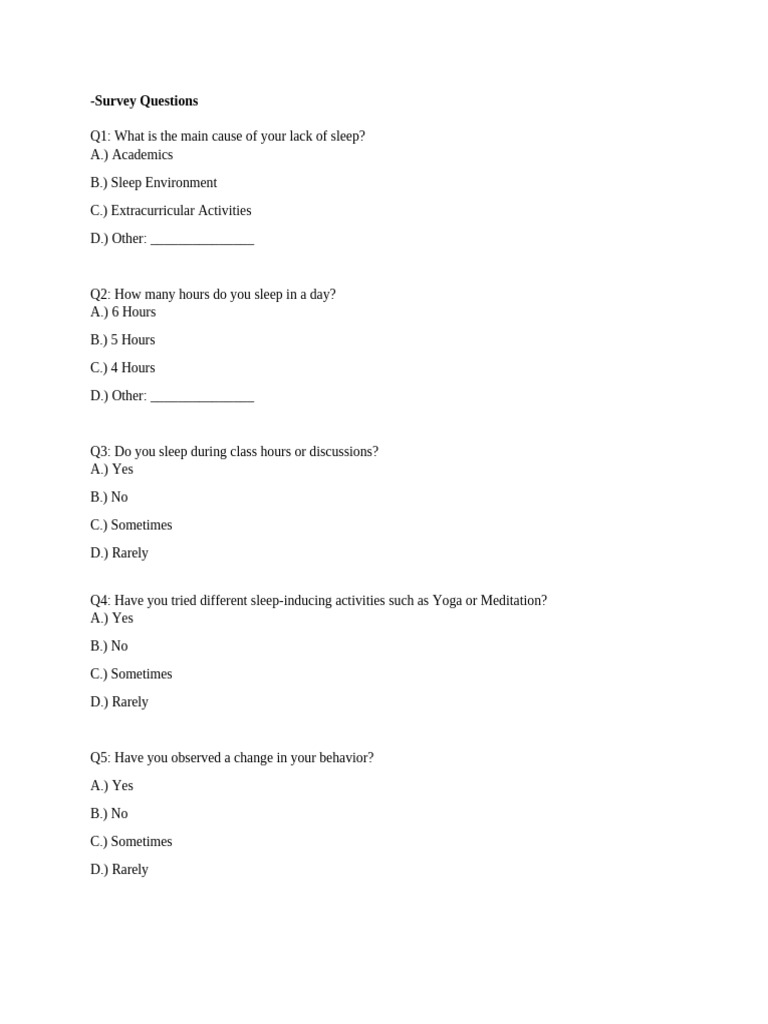 Sleep Deprivation Survey | PDF