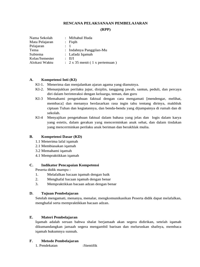 RPP Fiqih Kls 2-2 SMT 1 | PDF