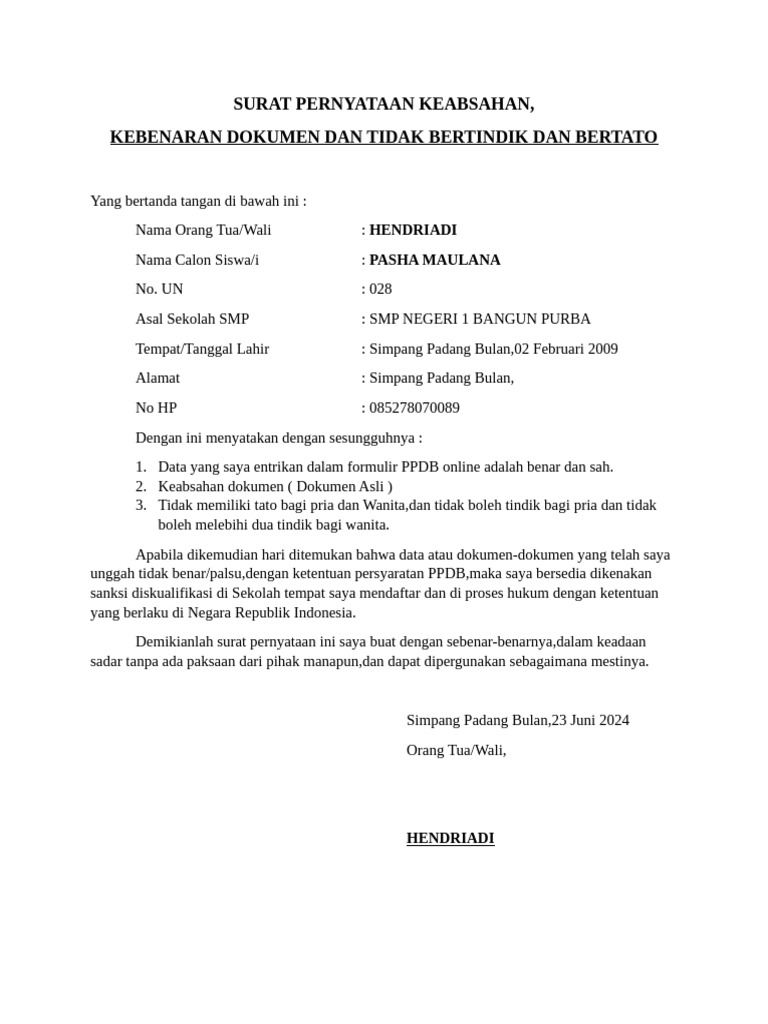 Surat Pernyataan Keabsahan | PDF