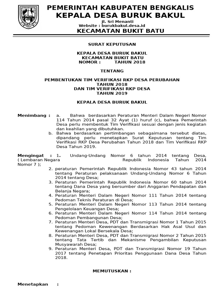 SK Tim Verifikasi RKP 2018 | PDF