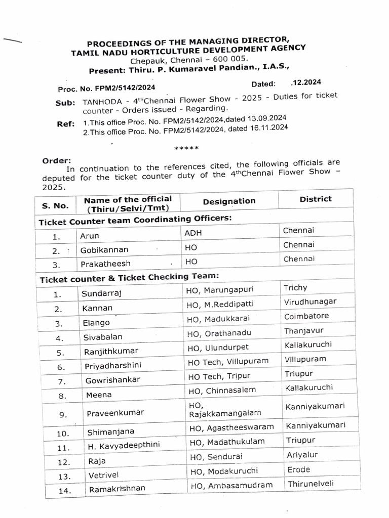 CFS Jan 25 Ticket Counter Duty Order | PDF