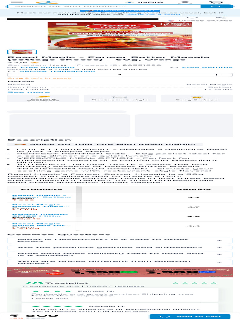 Rasoi Magic Paneer Butter Masala Cottage Cheese 50g Orange Desertcart ...