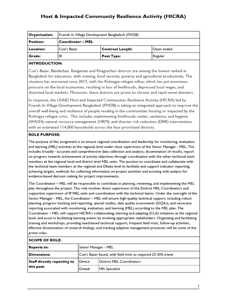 Organization: Friends In Village Development Bangladesh (FIVDB) JD ...