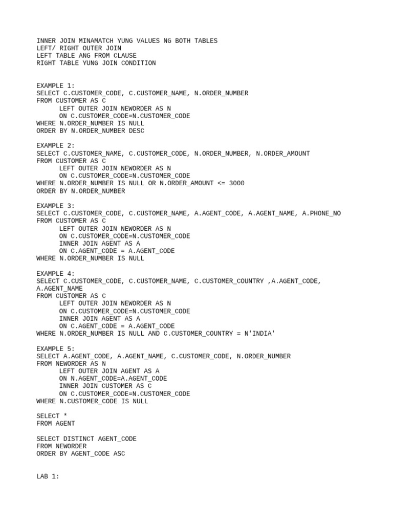 Multiple Tables Outer Join | PDF