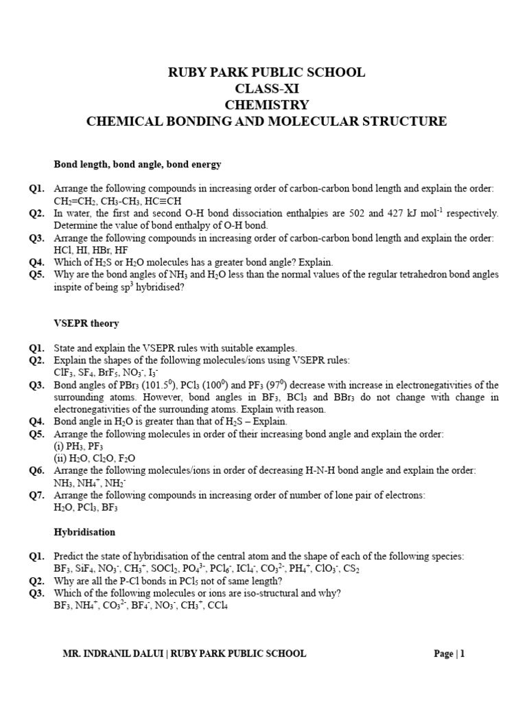 Chemical Bonding Worksheet-1 | PDF | Chemical Bond | Chemical Polarity