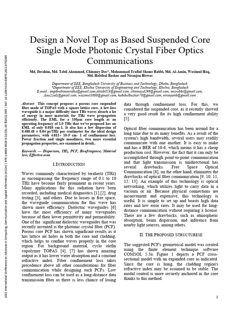 Novel Suspended Core Photonic Fiber Design | PDF | Dispersion (Optics ...