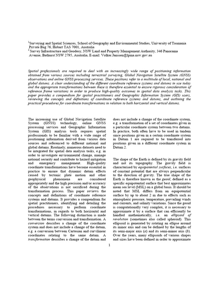2009 Janssen IJG Coords Datums Transformations | PDF | Sea Level | Latitude