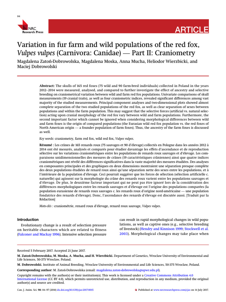 Cjas 2017 0015 | PDF | Evolution | Fox