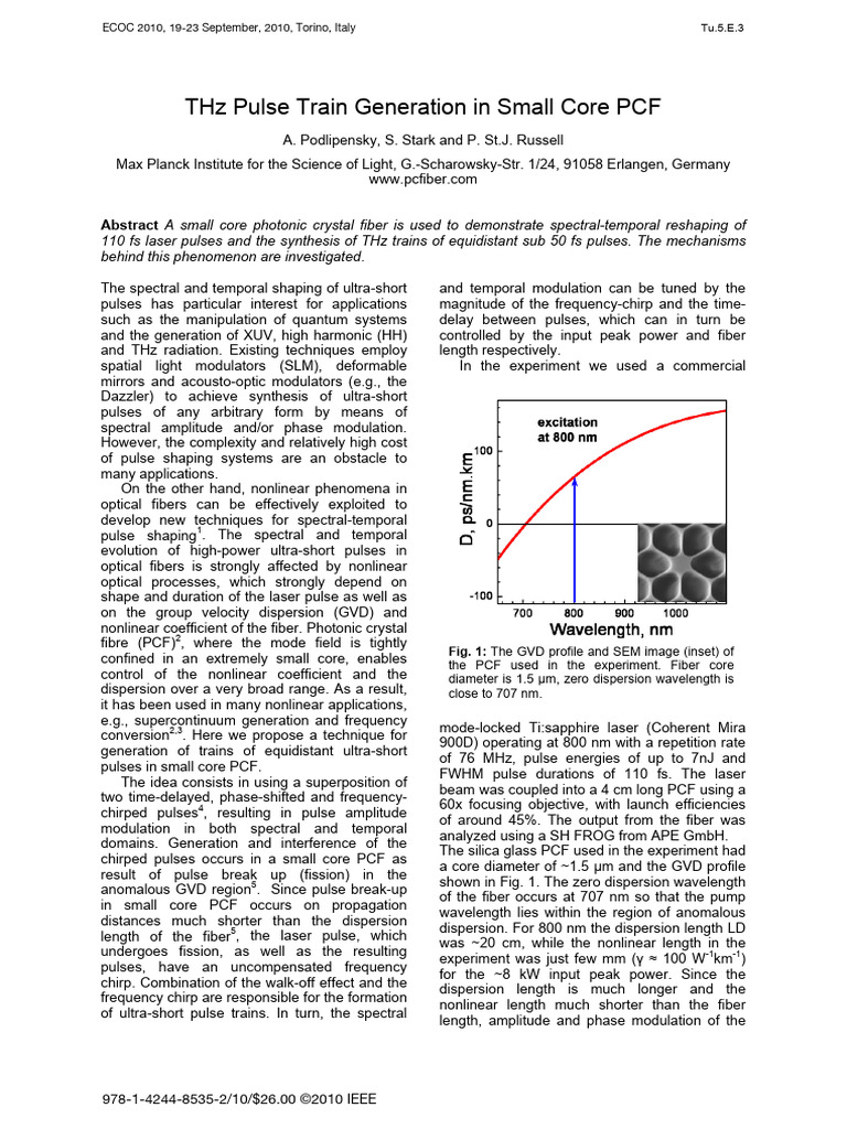 THZ Pulse Train Generation in Small Core PCF | PDF | Dispersion (Optics ...