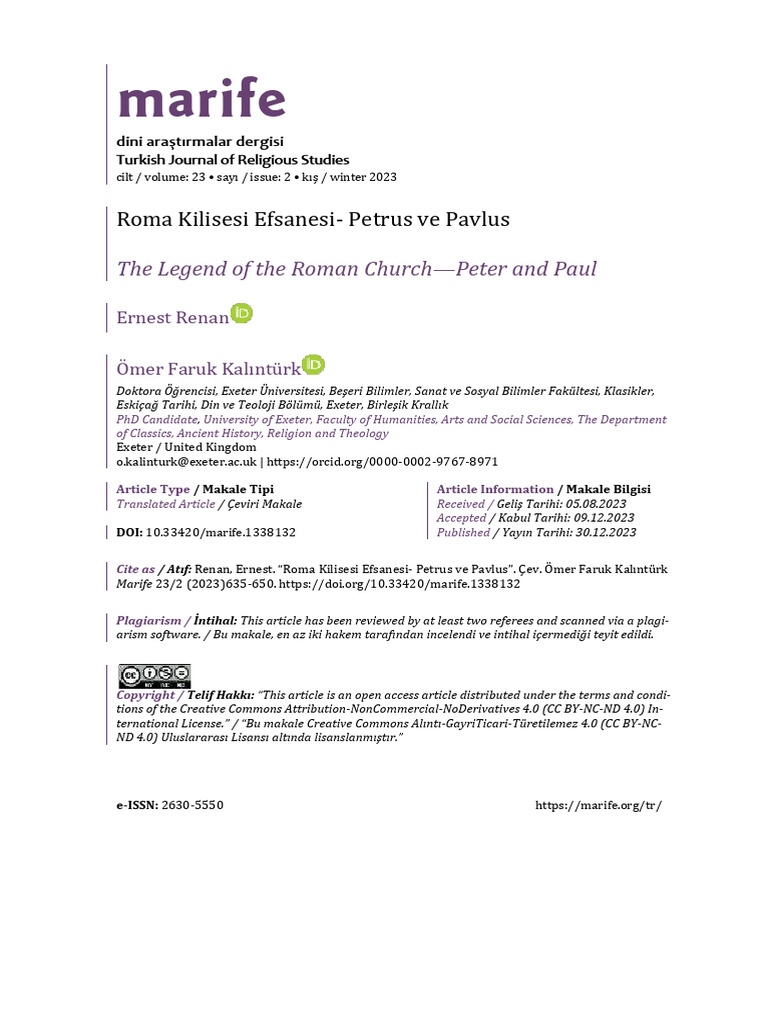 Roma Kilisesi Efsanesi- Petrus ve Pavlus | PDF