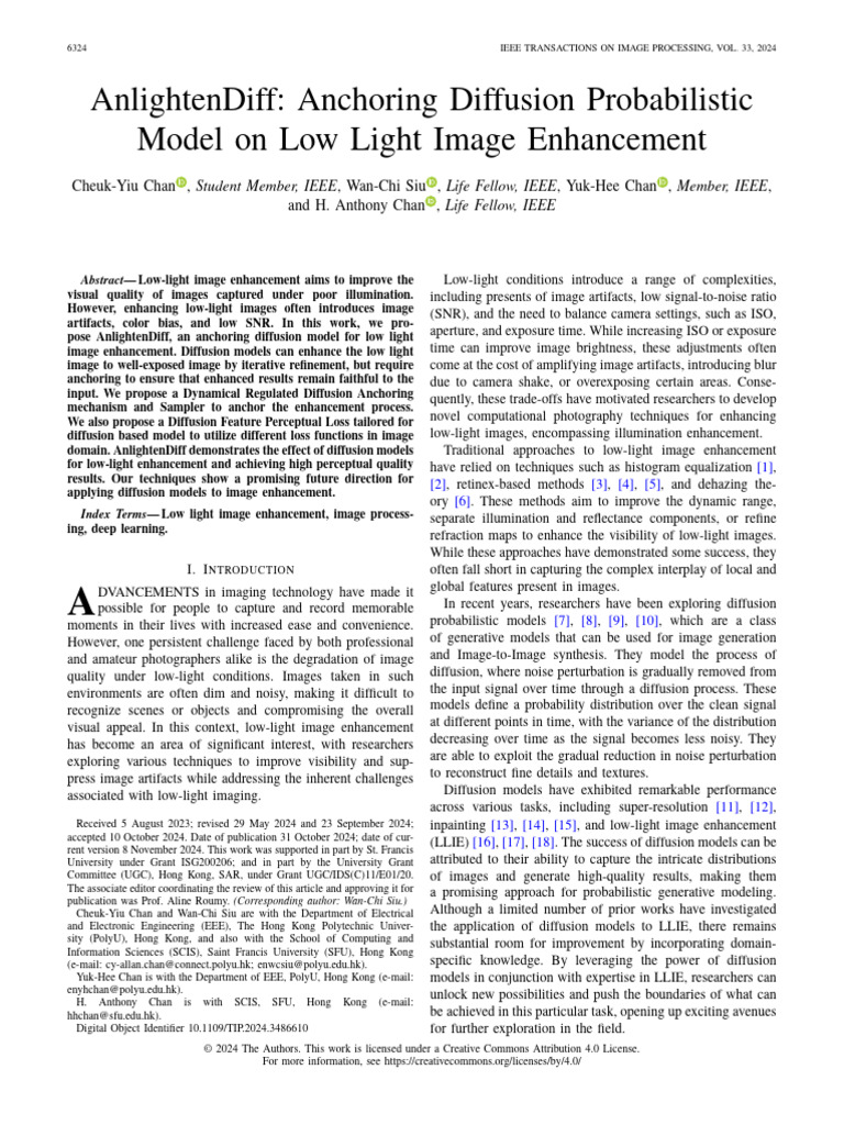 AnlightenDiff Anchoring Diffusion Probabilistic Model On Low Light Image Enhancement | PDF ...