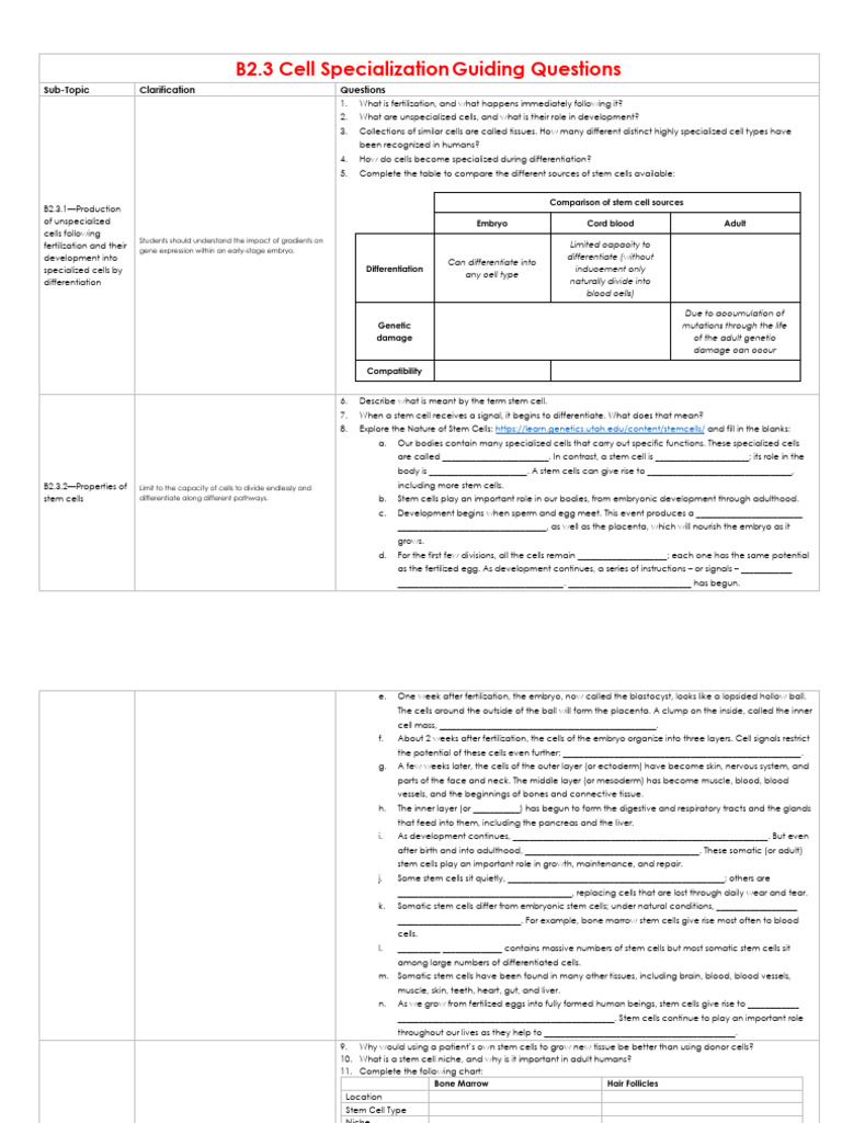 B2.3_Cell_Specialization_Guiding_Questions_with_Key.docx | PDF | Cell ...