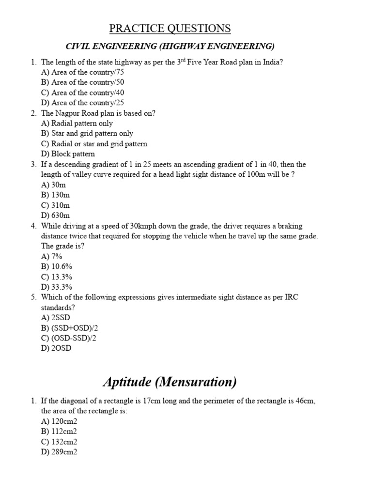 Civil Engineering Practice Questions | PDF | Irrigation | Area