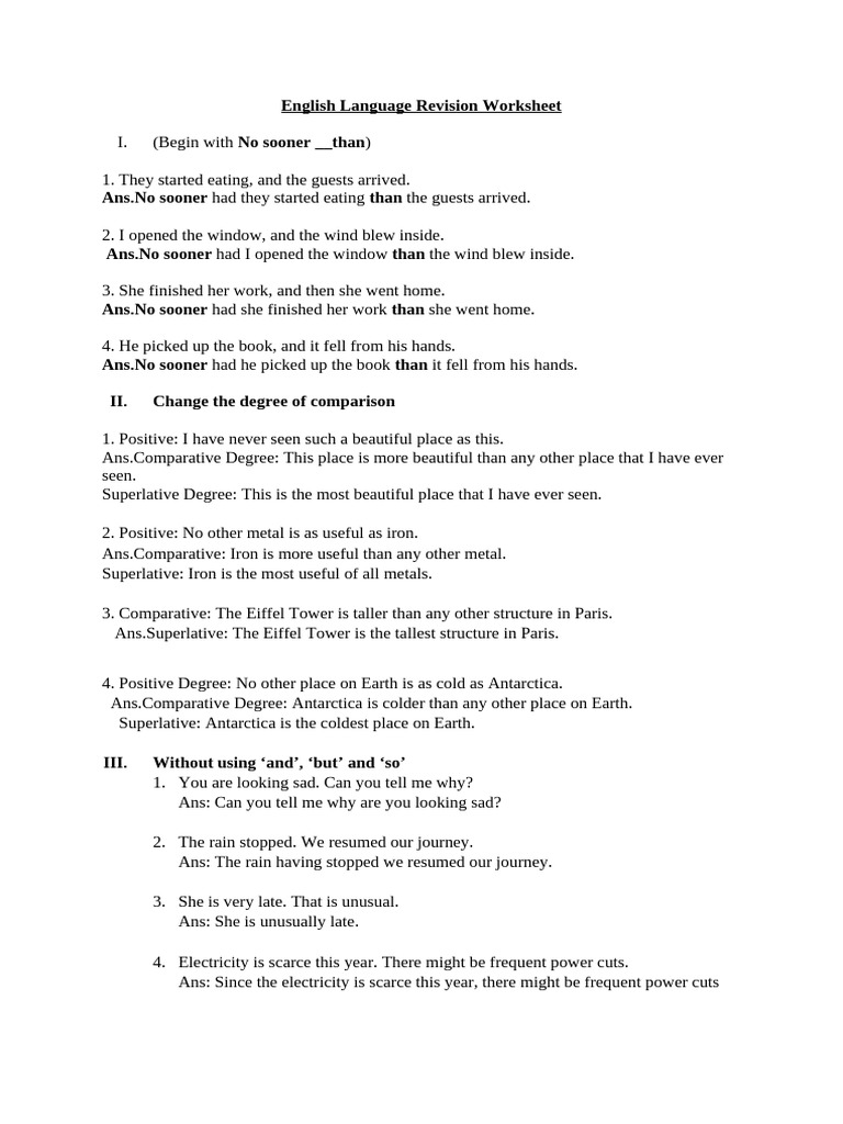 English Language Revision Exercises | PDF | Linguistics | Grammar