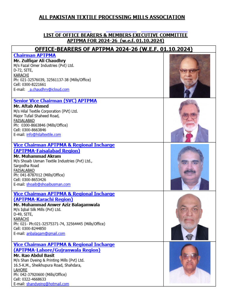 List of Office Bearers Members Executive Committee APTPMA 2024 26 W.e.f ...