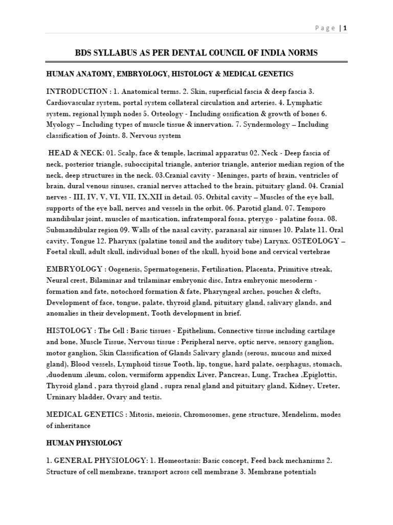 BDS Syllabus: Anatomy, Embryology, Histology | PDF | Human Tooth ...