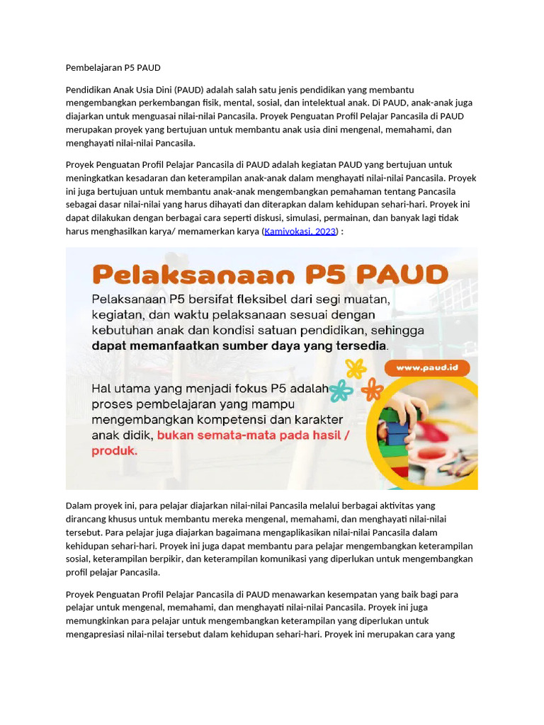 Proyek P5 PAUD: Profil Pelajar Pancasila | PDF