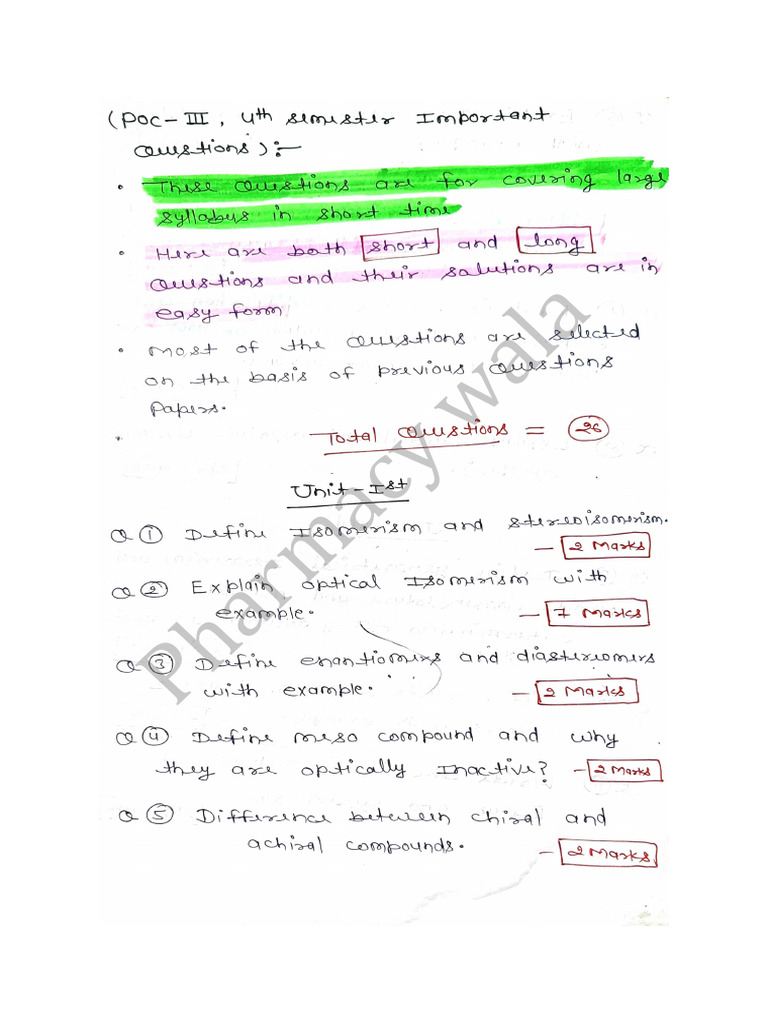 U 1 POC 3 Important Questions B Pharm 4th Sem Shahruddin Khan | PDF | You Tube | Pharmacy