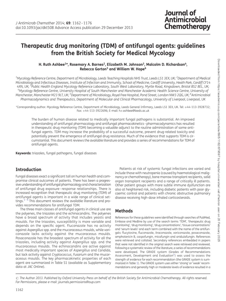Therapeutic Drug Monitoring (TDM) of Antifungal Agents Guidelines From ...