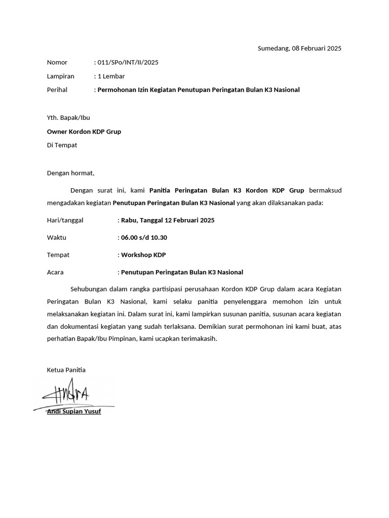 Izin Penutupan Bulan K3 Kordon KDP | PDF