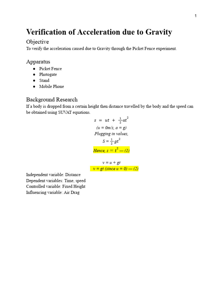 Verification of Acceleration Due To Gravity | PDF | Gravity | Applied ...