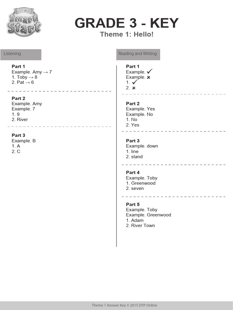 Grade 3 Reading & Writing Answer Key | PDF