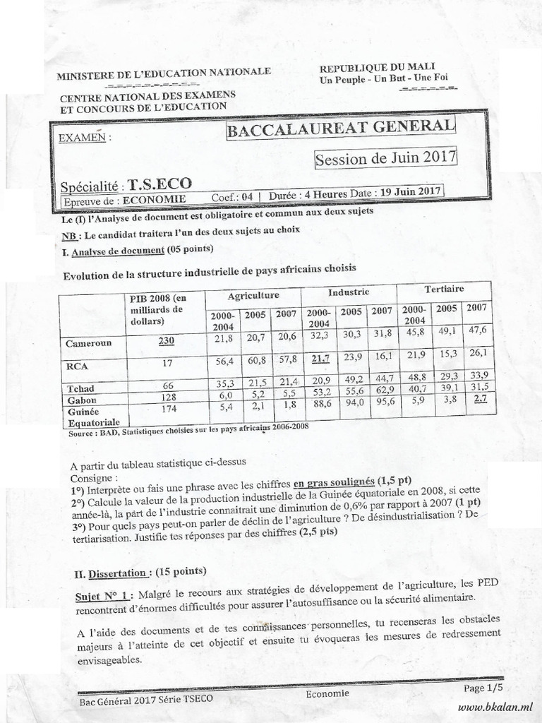 BAC Economie Tseco 2017 | PDF