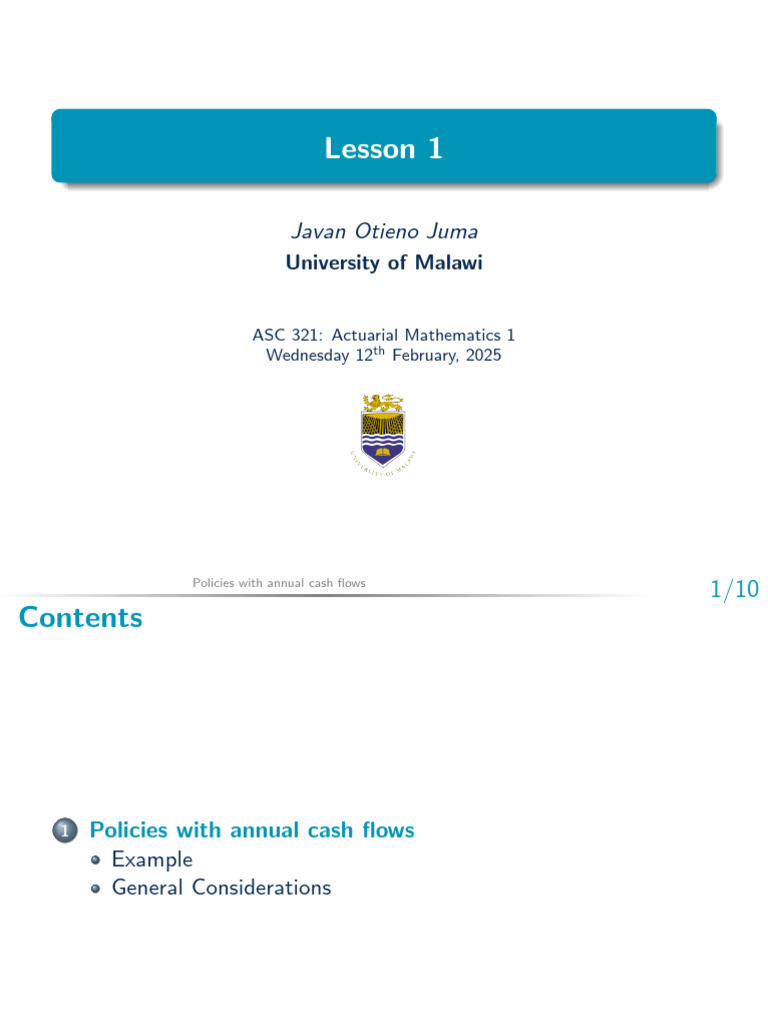 Actuarial - Math - 2 - Lesson 1 Policy Values | PDF | Insurance | Actuary