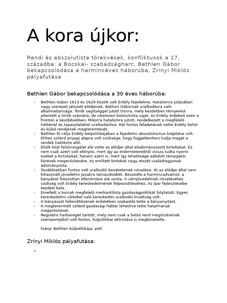 Kora Újkor | PDF