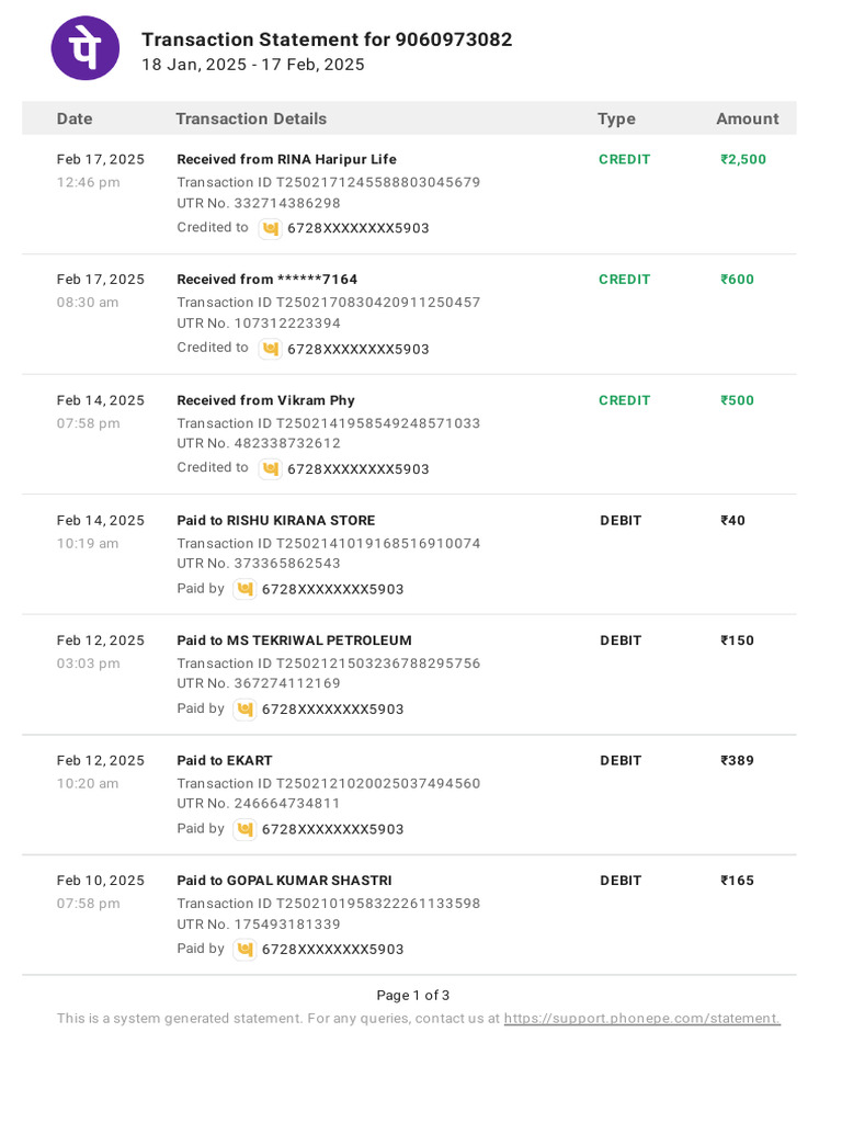 PhonePe Transaction Statement PDF | PDF
