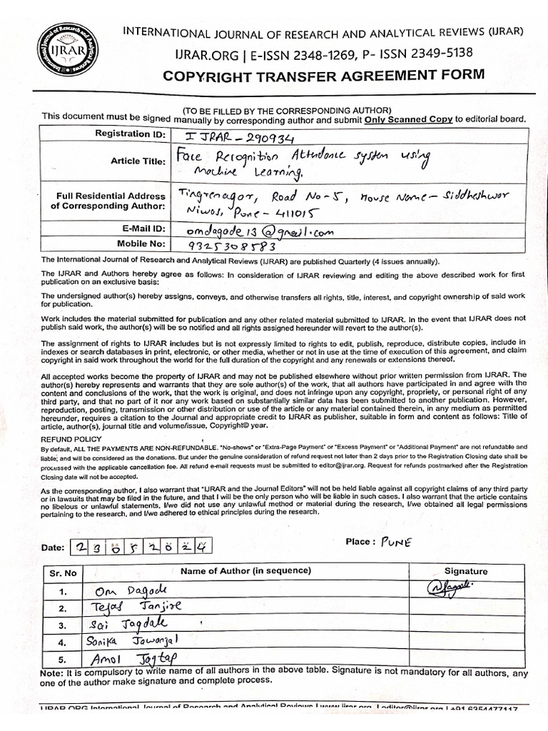 Ijrar Copyright Transfer Form | PDF