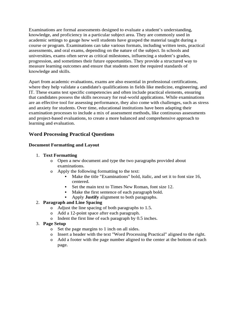 Word Processing Practical | PDF | Educational Assessment | Paragraph
