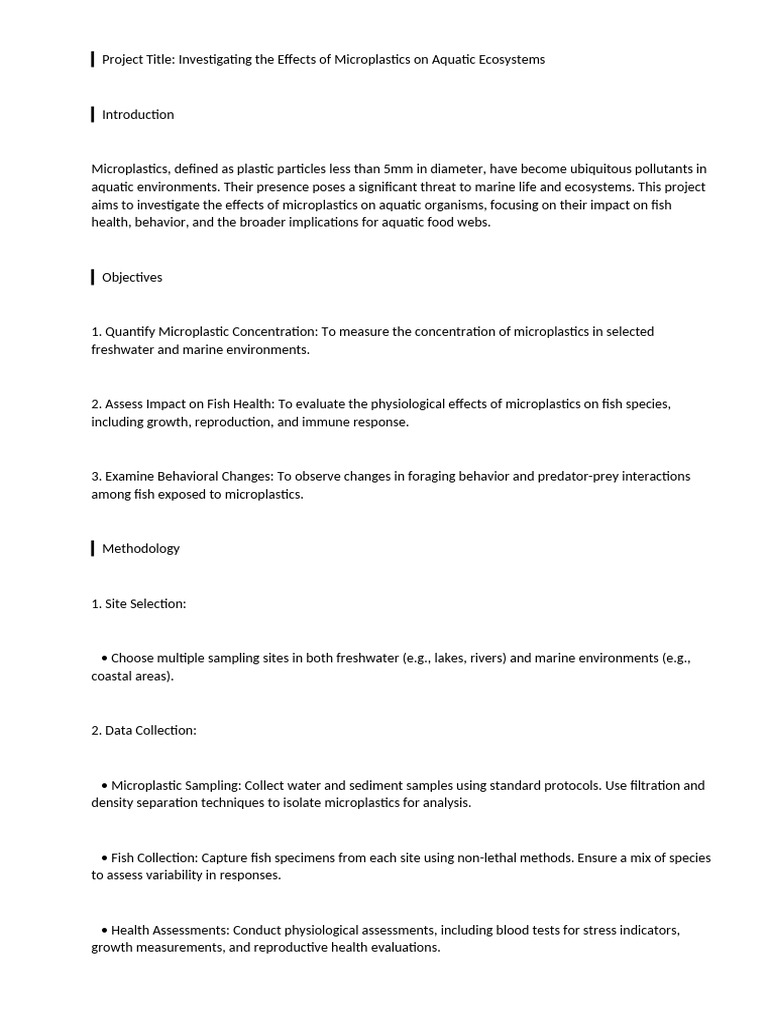 Investigating The Effects of Microplastics On Aquatic Ecosystems | PDF ...
