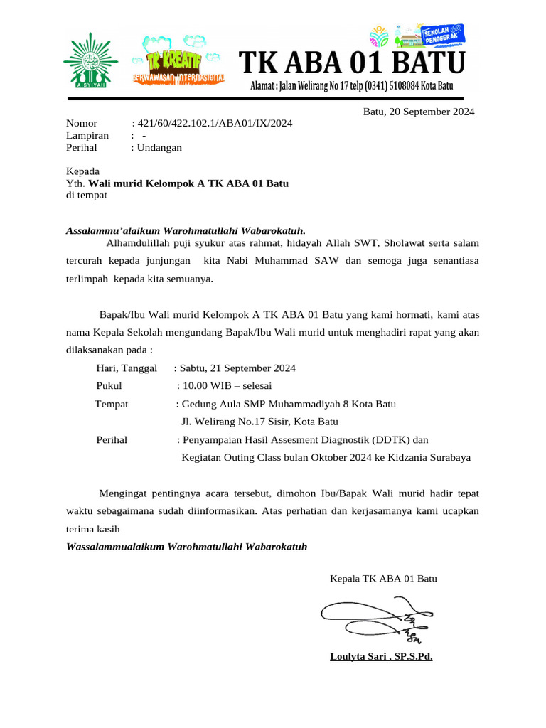 Surat Undangan Pemaparan Assesment Dan Outing | PDF