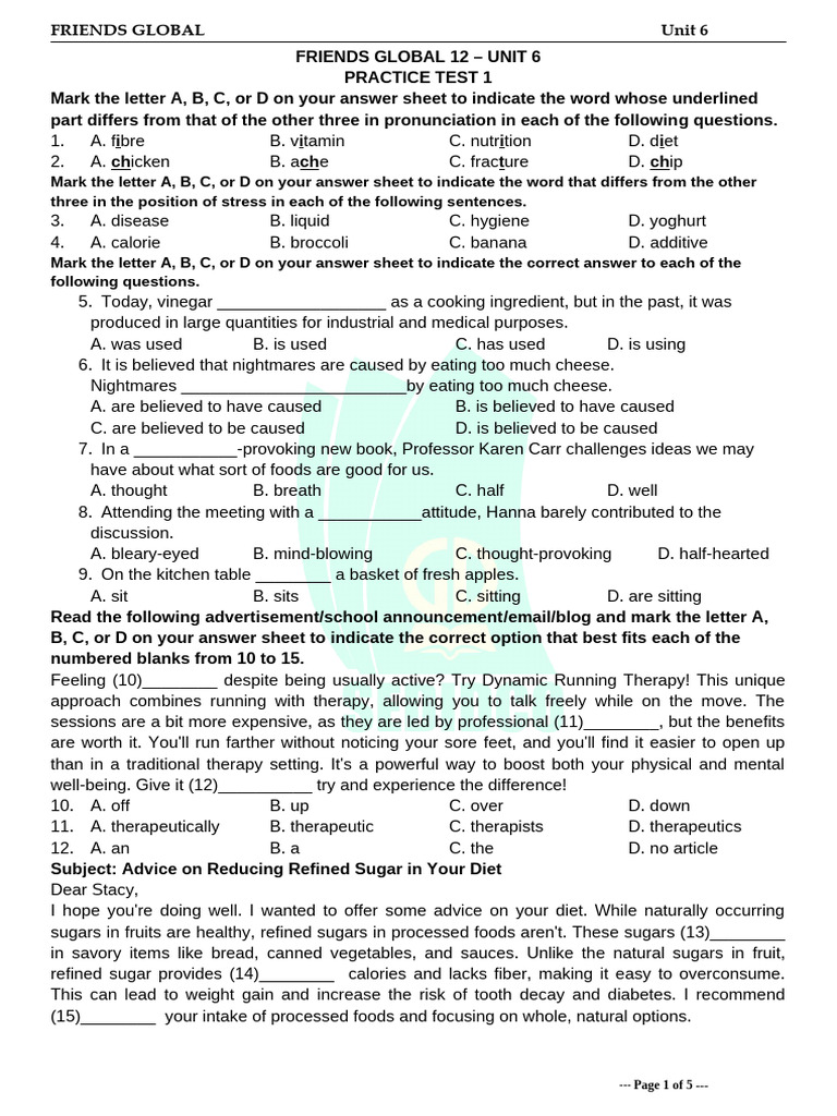 Friends Global Unit 6 Practice Test | PDF | Aspirin | Cardiovascular ...