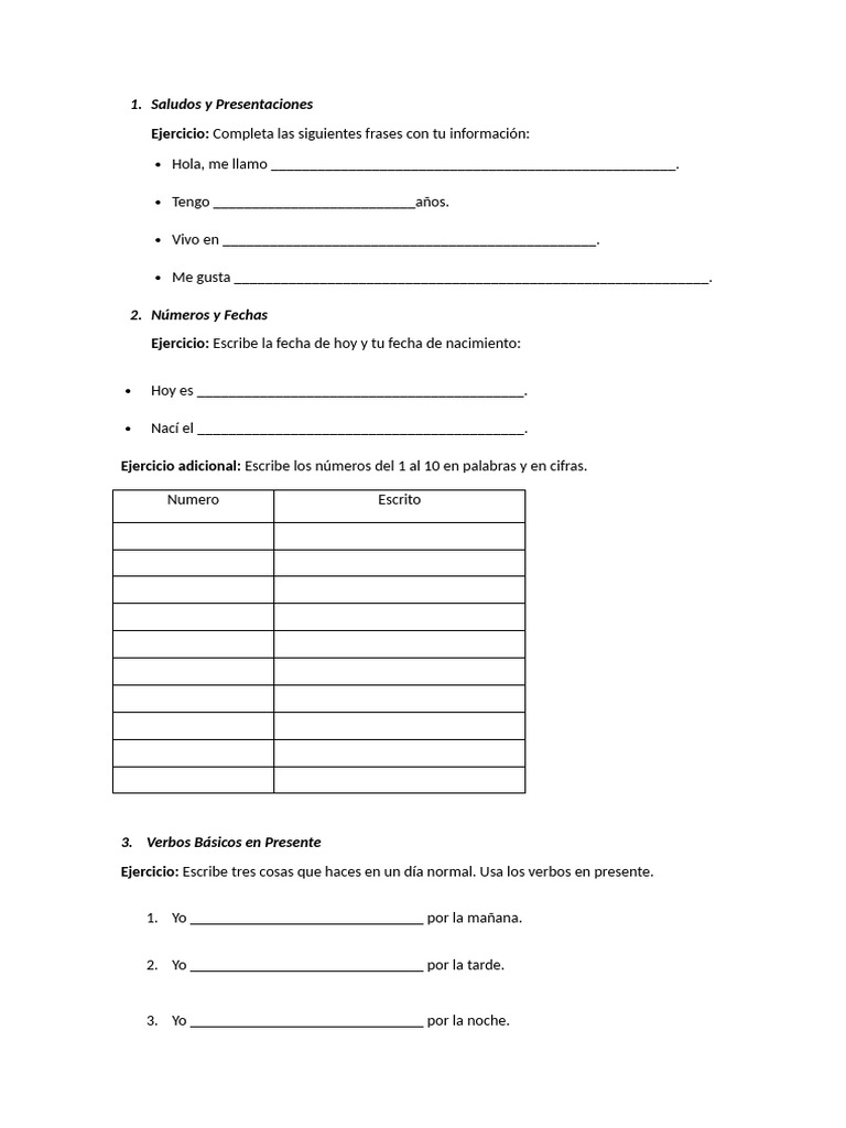 Ejercicios Básicos de Español para Principiantes | PDF | Lingüística