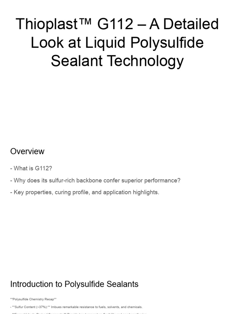 Thioplast™ G112 - A Detailed Look at Liquid Polysulfide Sealant Technology | PDF | Ozone | Water